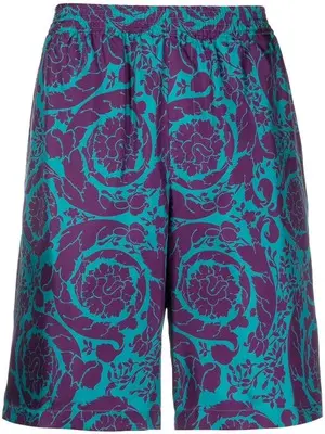 Versace Barocco Silhouette-print Silk Shorts - Blue