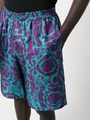 Versace Barocco Silhouette-print Silk Shorts
