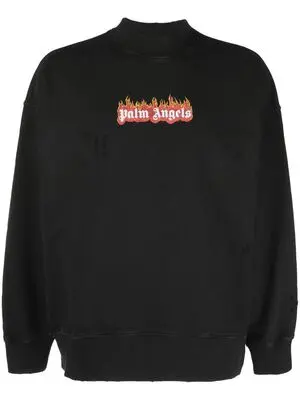 Palm Angels Burning Logo-print Distressed Sweatshirt - Black