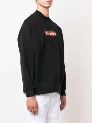 Palm Angels Burning Logo-print Distressed Sweatshirt - Black