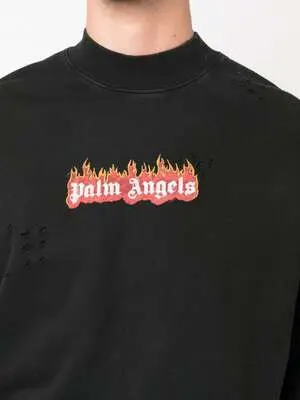 Palm Angels Burning Logo-print Distressed Sweatshirt - Black