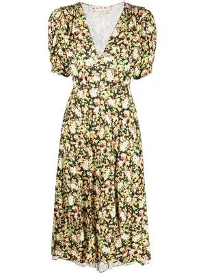Marni Floral-print Midi Dress - Black