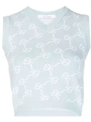 Rokh Monogram Pattern Cropped Vest - Blue