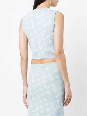Rokh Monogram Pattern Cropped Vest - Blue