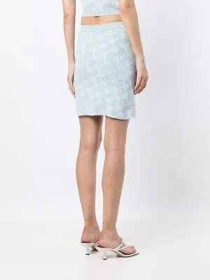 Rokh Monogram Pattern Knitted Pencil Skirt - Blue