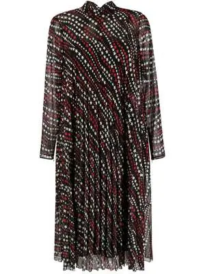 Red Valentino Star Print Pleated Dress - Black
