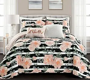 LUSH DECOR Amara Watercolor Rose 5pc Full/queen Quilt Set Y - One-color