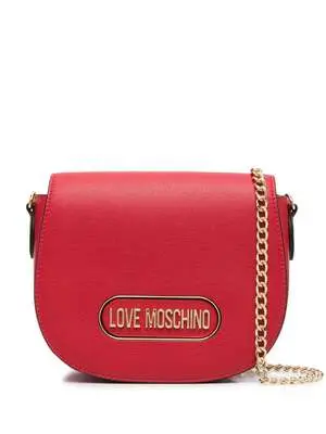 Moschino Logo Plaque Satchel Bag - Red