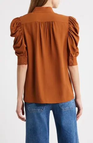 FRAME Gillian Silk Button-up Shirt - Rust