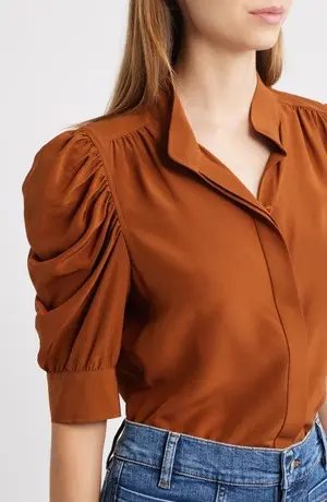 FRAME Gillian Silk Button-up Shirt - Rust