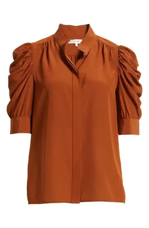 FRAME Gillian Silk Button-up Shirt - Rust