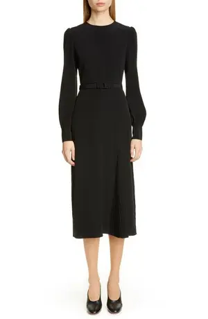 Co Essentials Pleated Panel Midi Dress - Black