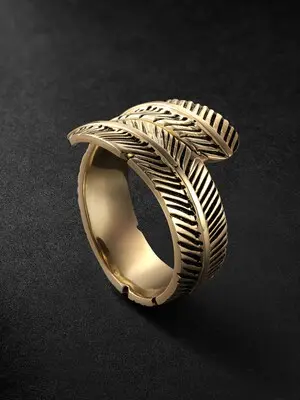 Jacquie Aiche Feather Engraved Ring - Gold
