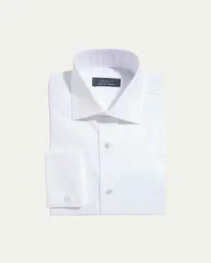 Bergdorf Goodman Stud-front Micro Box Weave Dress Shirt - White