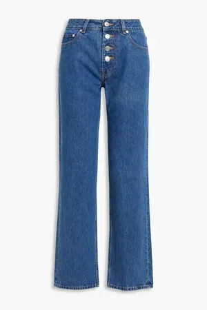 GANNI Printed Highrise Straightleg Jeans - Mid Denim