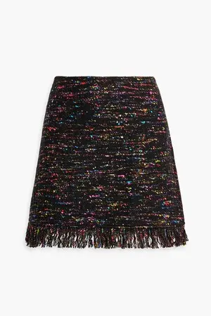 GANNI Fringed Donegal Woolblend Tweed Mini Skirt - Black