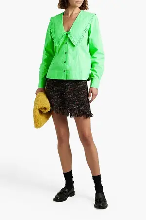 GANNI Fringed Donegal Woolblend Tweed Mini Skirt