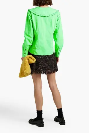 GANNI Fringed Donegal Woolblend Tweed Mini Skirt
