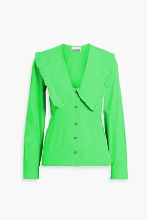 GANNI Ruffled Cottonpoplin Blouse - Bright Green