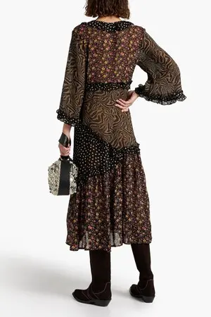 GANNI Patchworkeffect Printed Chiffon Midi Dress