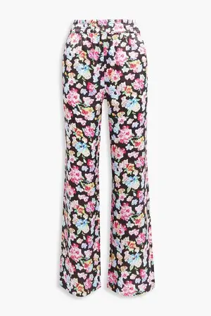 GANNI Floral-print Satin Pajama Pants - Black