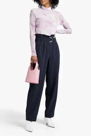 GANNI Printed Mesh Turtleneck Top