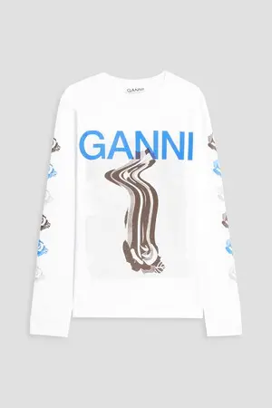 GANNI Printed Cottonjersey Top - White