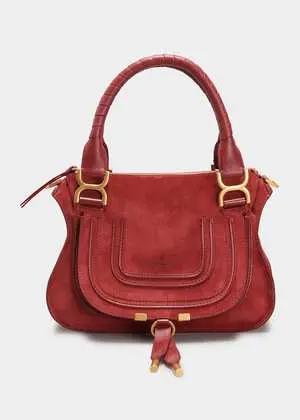 Chloé Marcie Small Zip Suede Satchel Bag Dark Ruby