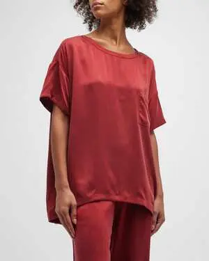 Lunya Washable Silk Tee Pant Set Morana Crimson
