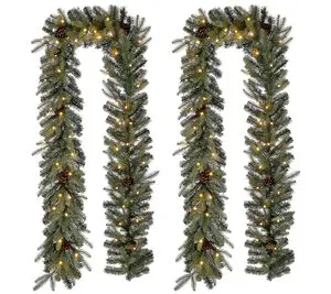 GLITZHOME Set Of 2 9ft Greenery Pine Cone Garla Nd W/led Lights - One-color