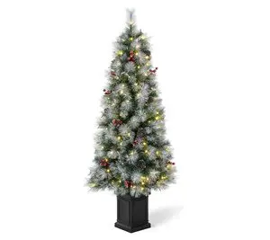 GLITZHOME 5' Pre-lit Pine Artificial Christmas Orch Tree - One-color