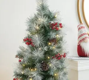 GLITZHOME 5' Pre-lit Pine Artificial Christmas Orch Tree