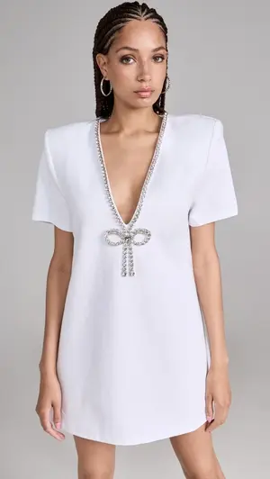 AREA Crystal Bow Ponte T-shirt Dress