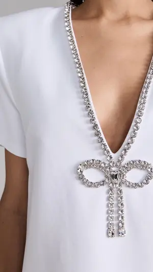 AREA Crystal Bow Ponte T-shirt Dress