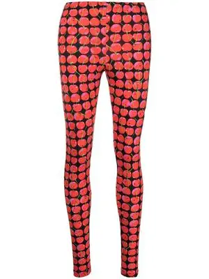 La DoubleJ Cherry-print Mid-rise Leggings - Black