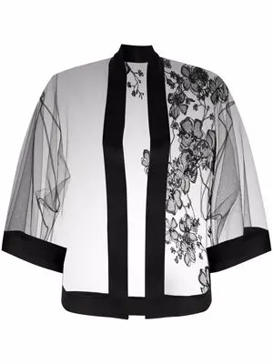 Carine Gilson Floral Embroidered Tulle Robe - Black