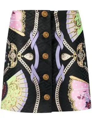 Versace Graphic-print Medusa Head Button Skirt - Black