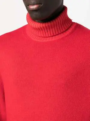 Malo Fine-knit Rollneck Jumper - Red