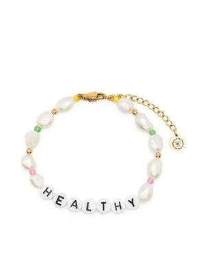 SPORTY & RICH Healthy-lettered Beaded Bracelet - Pearl