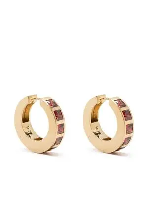 Tom Wood Plated Sterling Silver Garnet Hoop Earrings - Gold