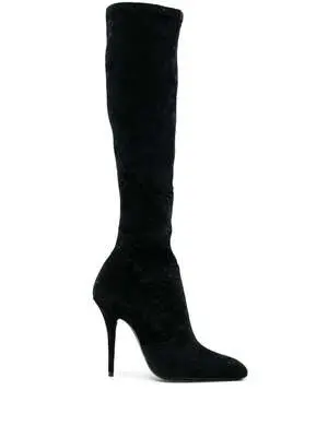 Saint Laurent Ella Velvet Thigh-high Boots