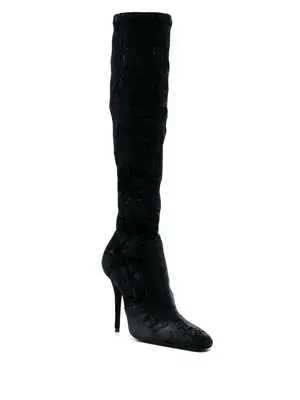 Saint Laurent Ella Velvet Thigh-high Boots