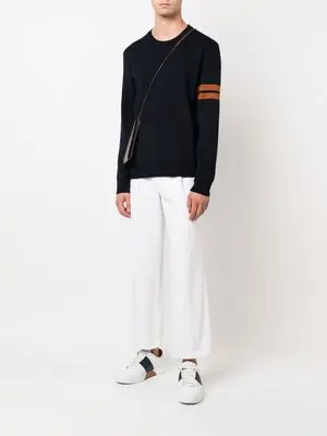 Zegna Stripe-detail Crew-neck Wool Jumper - Blue