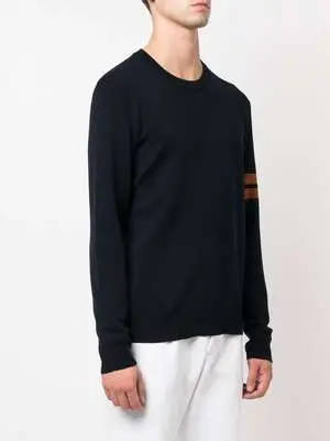 Zegna Stripe-detail Crew-neck Wool Jumper - Blue