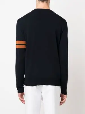 Zegna Stripe-detail Crew-neck Wool Jumper - Blue