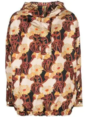 La DoubleJ Floral Print Hooded Jacket - Neutrals