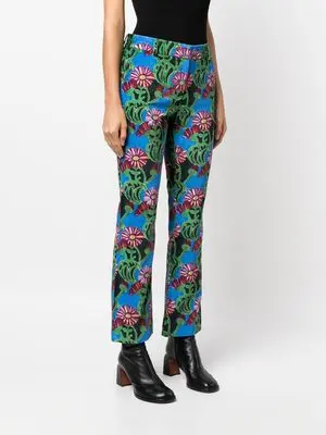La DoubleJ Flared Floral Print Cotton Trousers