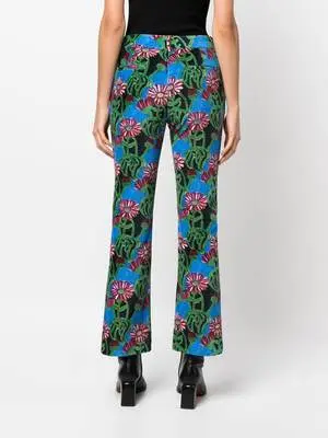 La DoubleJ Flared Floral Print Cotton Trousers