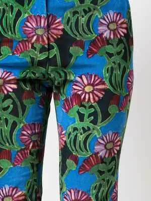 La DoubleJ Flared Floral Print Cotton Trousers