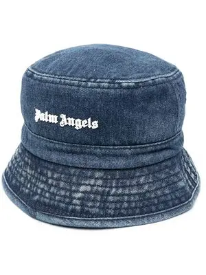 Palm Angels Logo-appliqué Denim Bucket Hat - Blue